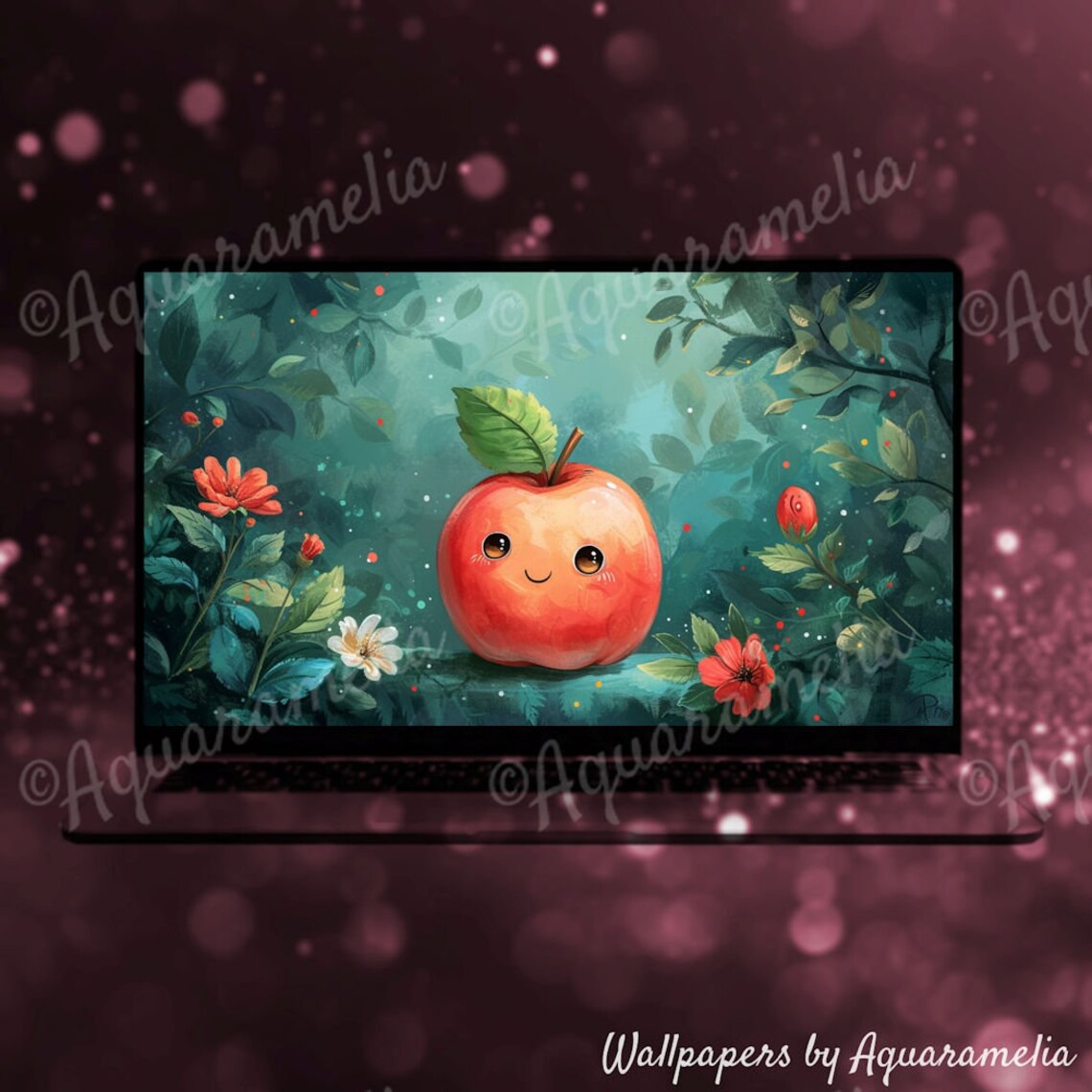 Cute Fruit Desktop Wallpaper, Kawaii Fruit Wallpaper, Food Lovers Gift ...