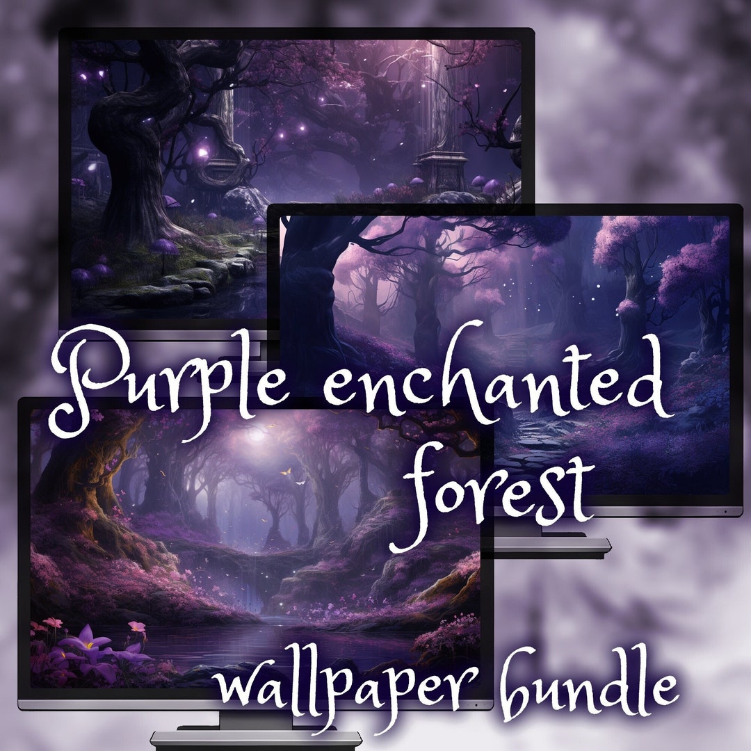 Purple Enchanted Forest Desktop Wallpapers, Bundle of 9 Fantasy Fairy ...