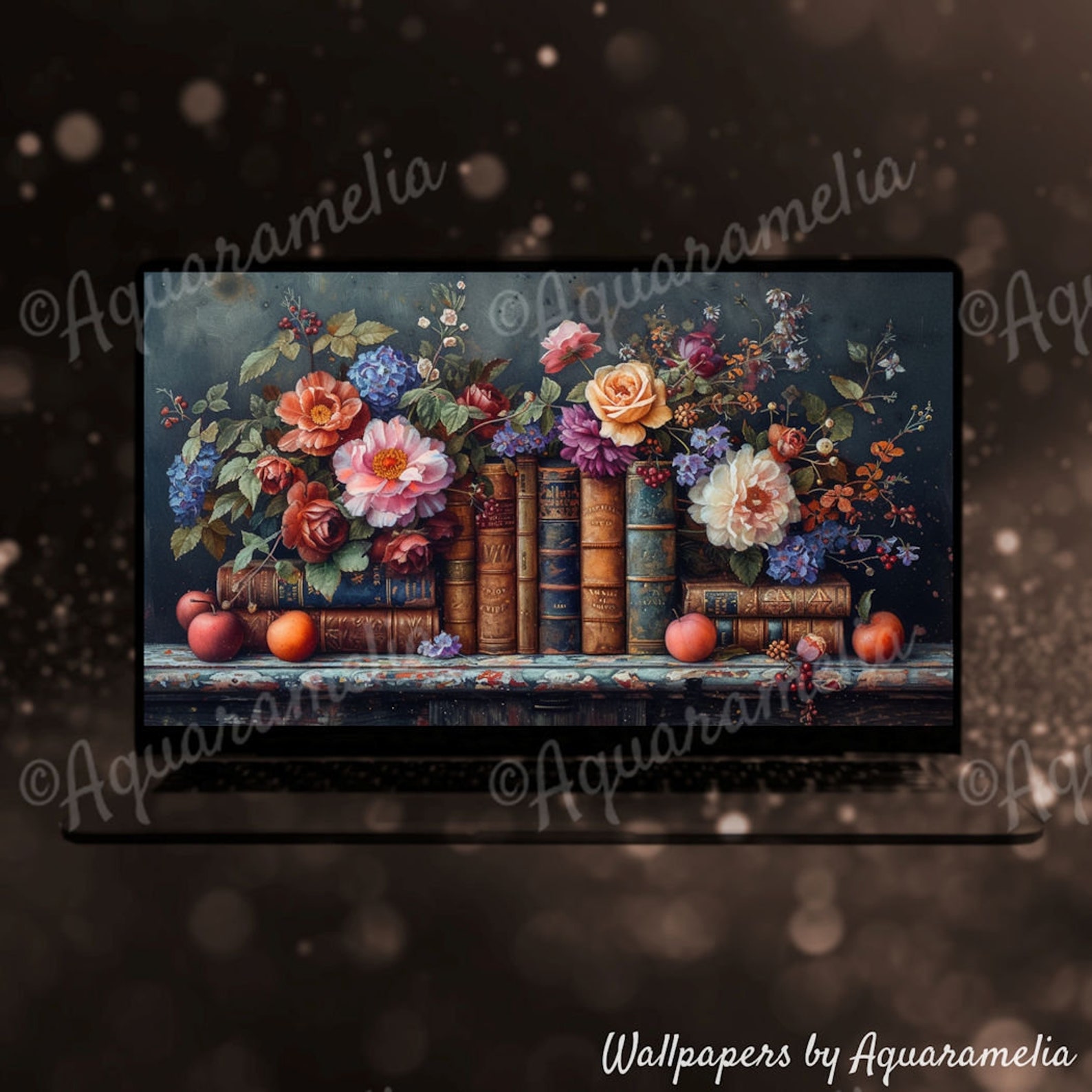 Floral Library Background, Romantic Flower Books, Reading Desktop ...