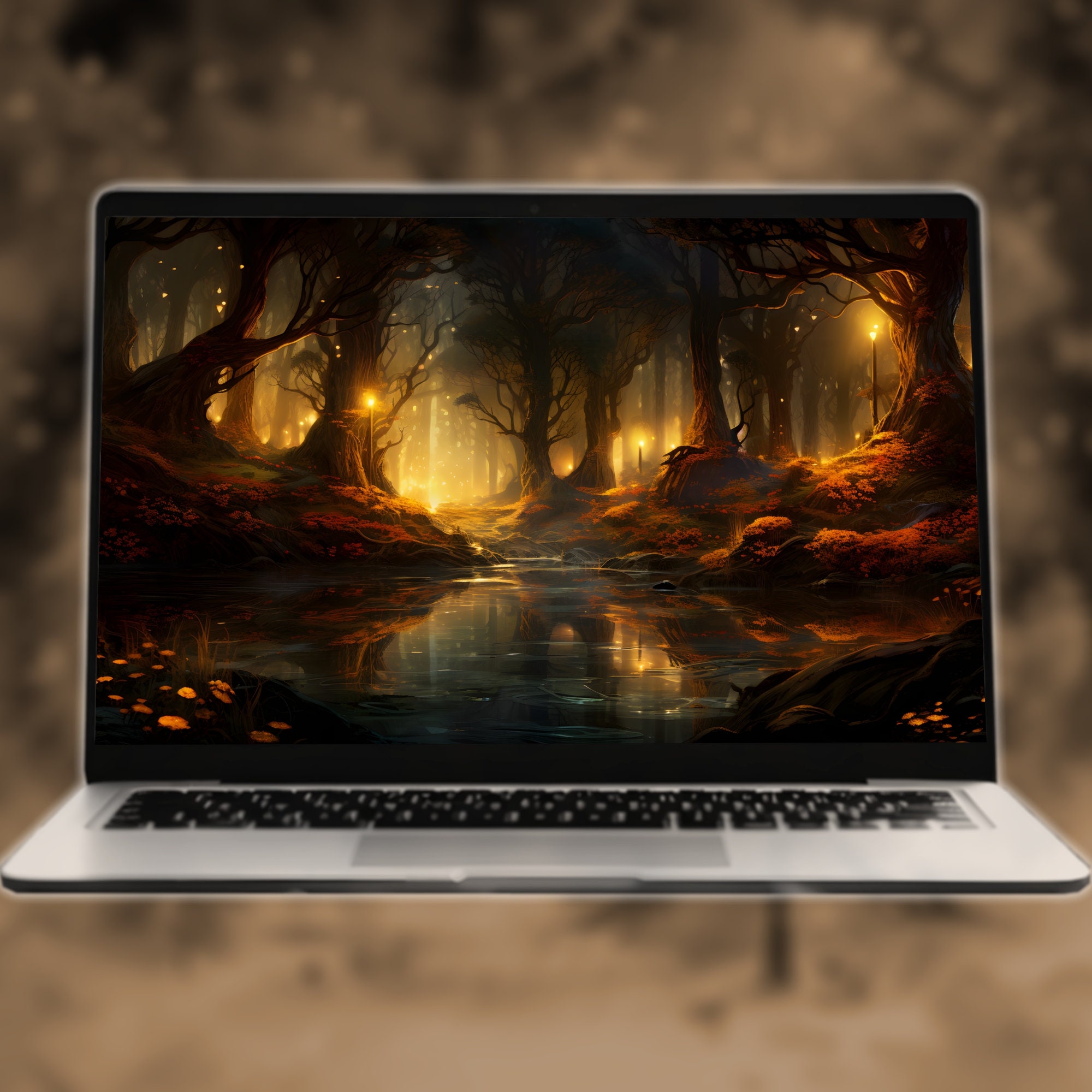 Amber Mushroom Forest Desktop Wallpapers, Bundle of 7 Cozy Autumn ...