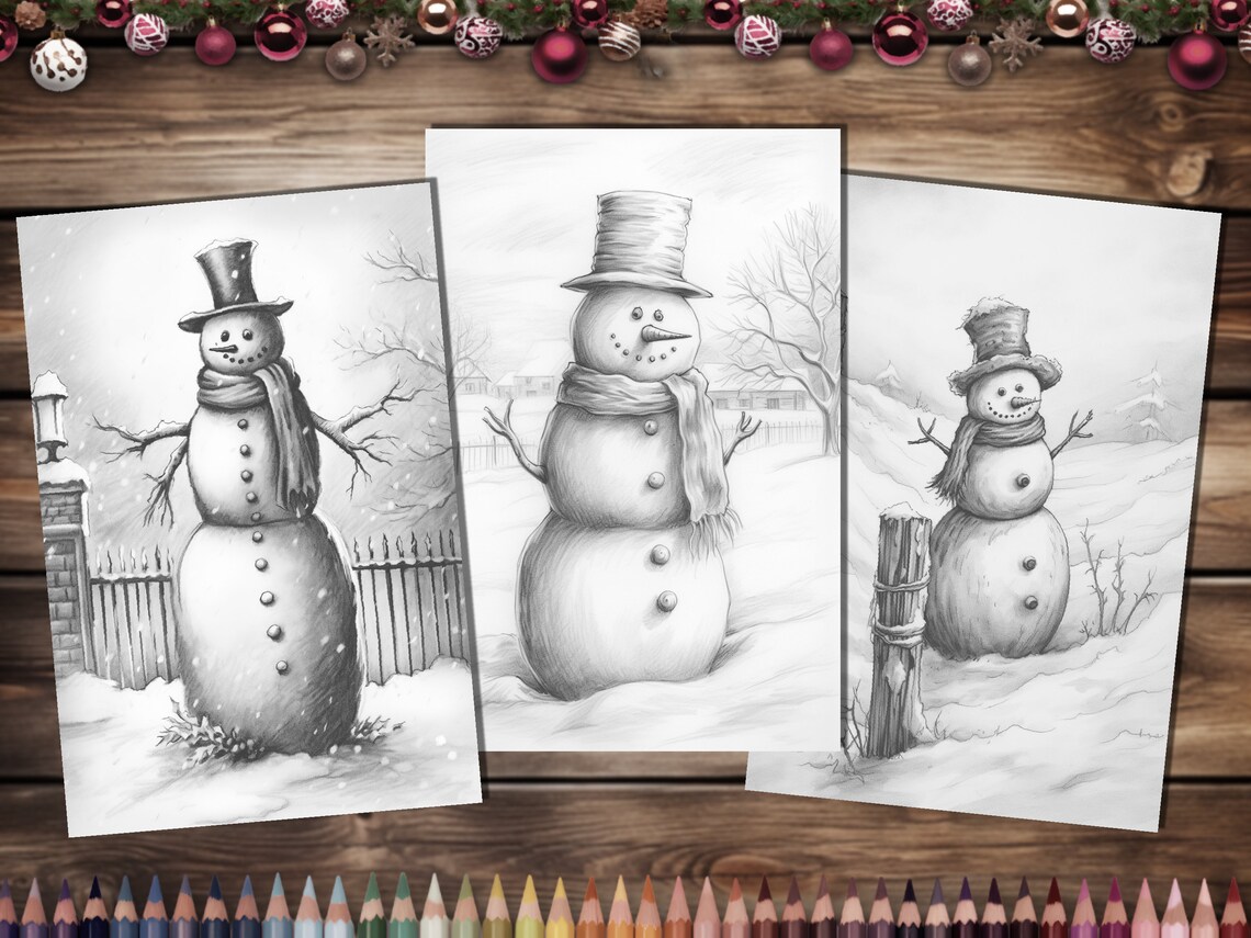 Happy Snowman Christmas Coloring Pages, Printable, Adult Coloring Book ...