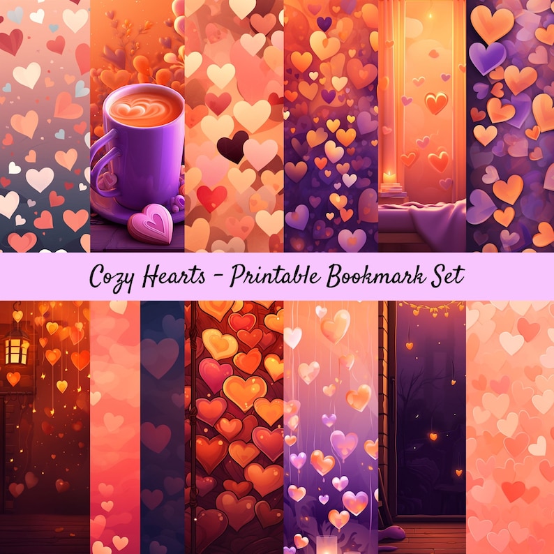 Printable Bookmark Set, Digital Bookmarks, Instant Download, Hearts ...