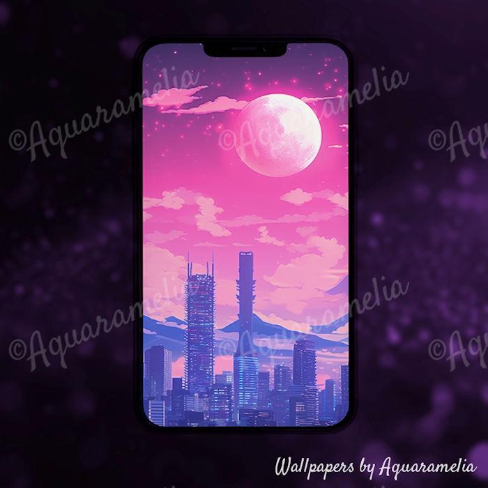 Synthwave City Cyberpunk Phone Background, Retrowave Urban Lock Screen ...