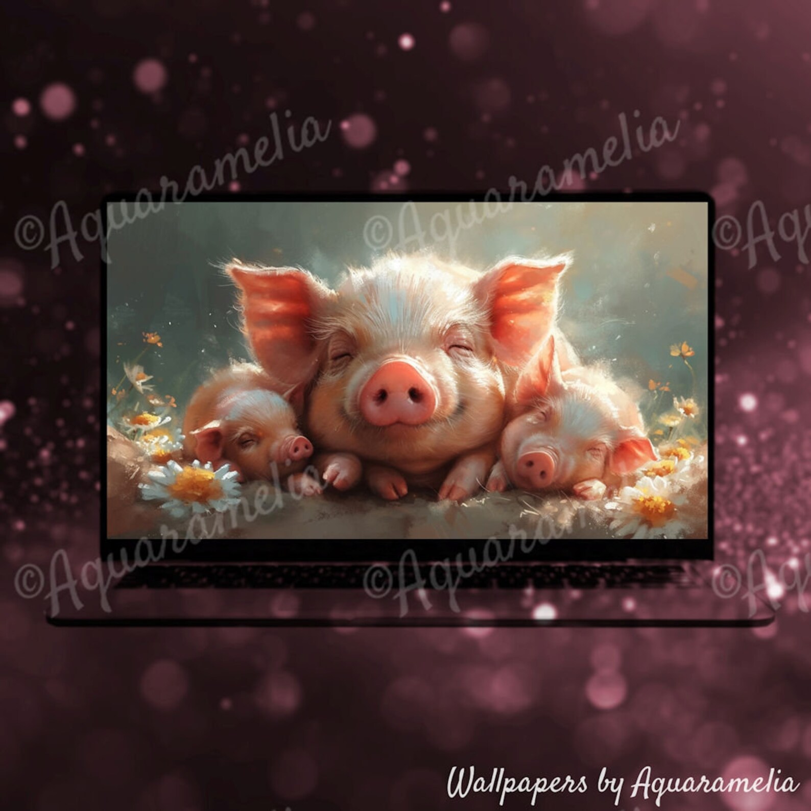 Cute Pigs Animal Desktop Wallpaper, Cute Pet Wallpaper, Gift for Mom ...