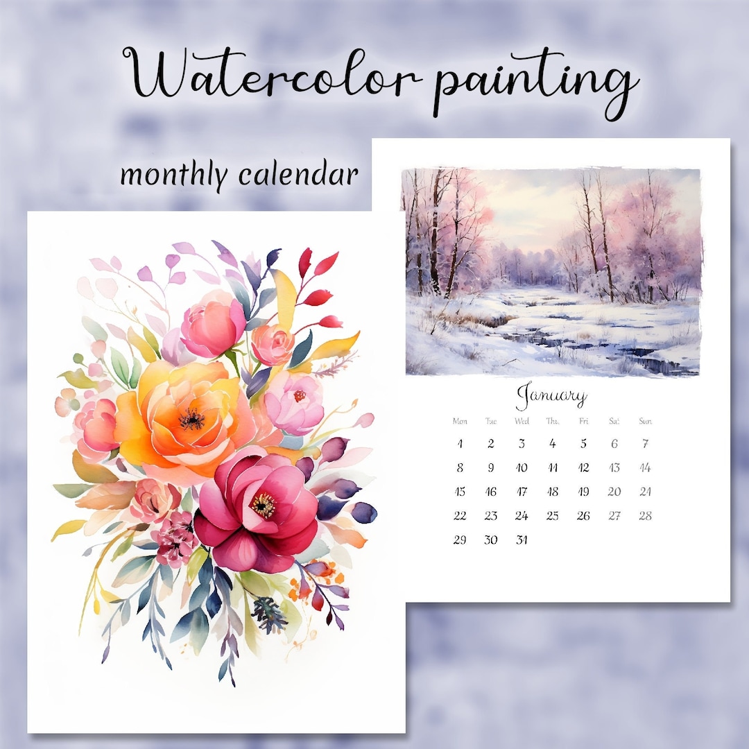 Printable Calendar 2025, Watercolor Nature, Artistic Monthly Calendar ...