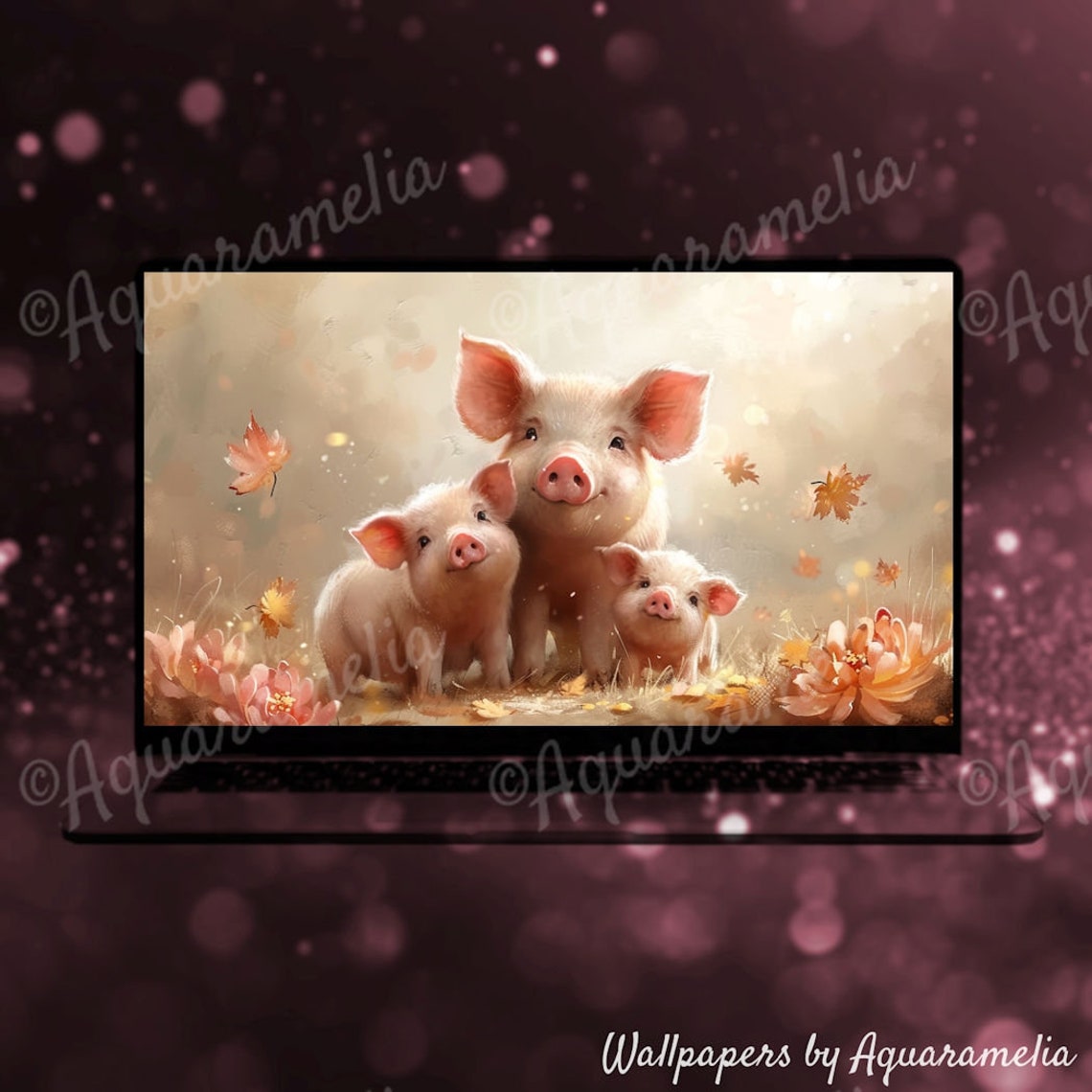 Cute Pigs Animal Desktop Wallpaper, Cute Pet Wallpaper, Gift for Mom ...