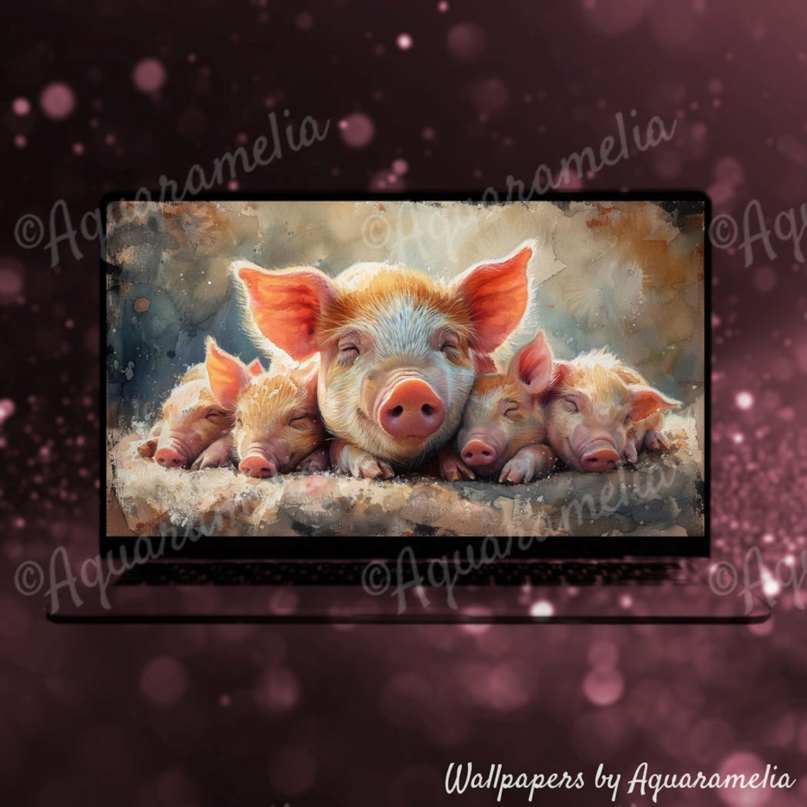 Cute Pigs Animal Desktop Wallpaper, Cute Pet Wallpaper, Gift for Mom ...
