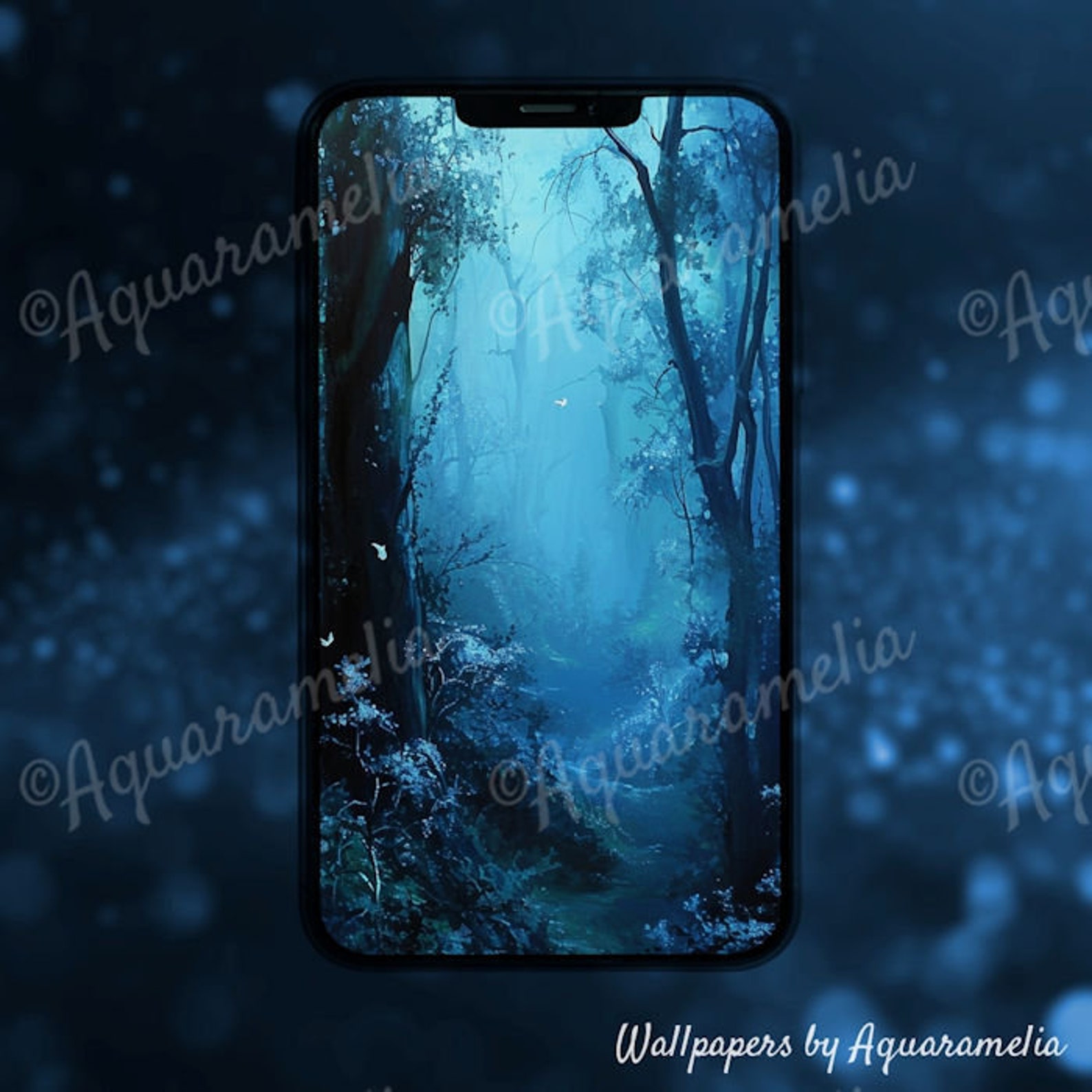 Blue Fantasy Forest Phone Background, Magic Forest Lock Screen ...