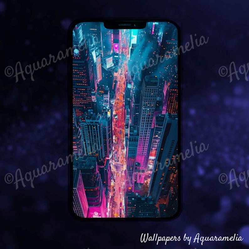 Futuristic City Cyberpunk Phone Background, Synthwave Urban Lock Screen ...