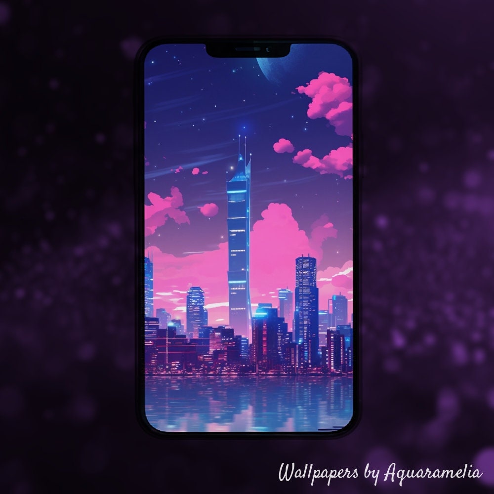 Synthwave City Cyberpunk Phone Background, Retrowave Urban Lock Screen ...