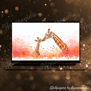 Cute Giraffe Desktop Wallpaper, Cute Animal Wallpaper, Mothers Day Gift ...
