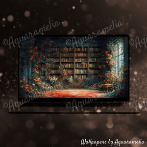 Floral Library Background, Romantic Books, Reading Desktop Background ...