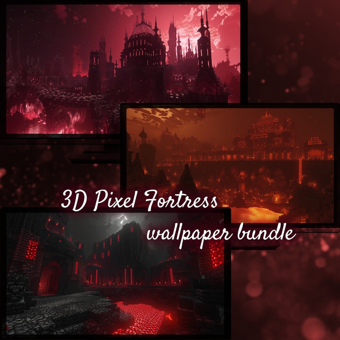 3D Pixel Background, Nether Fortress Inspired Gaming Desktop Wallpaper ...