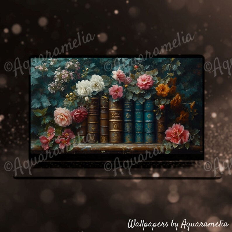 Floral Library Background, Romantic Flower Books, Reading Desktop ...