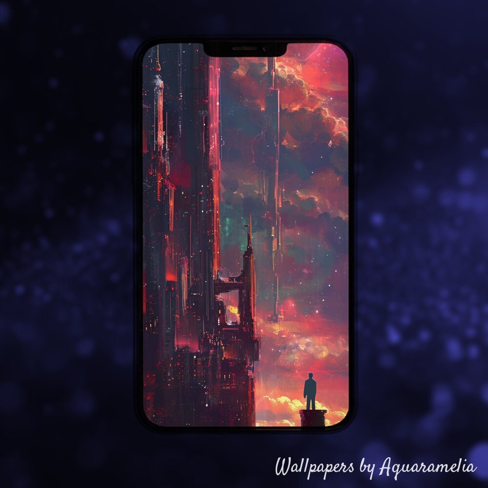 Futuristic City Cyberpunk Phone Background, Synthwave Urban Lock Screen ...