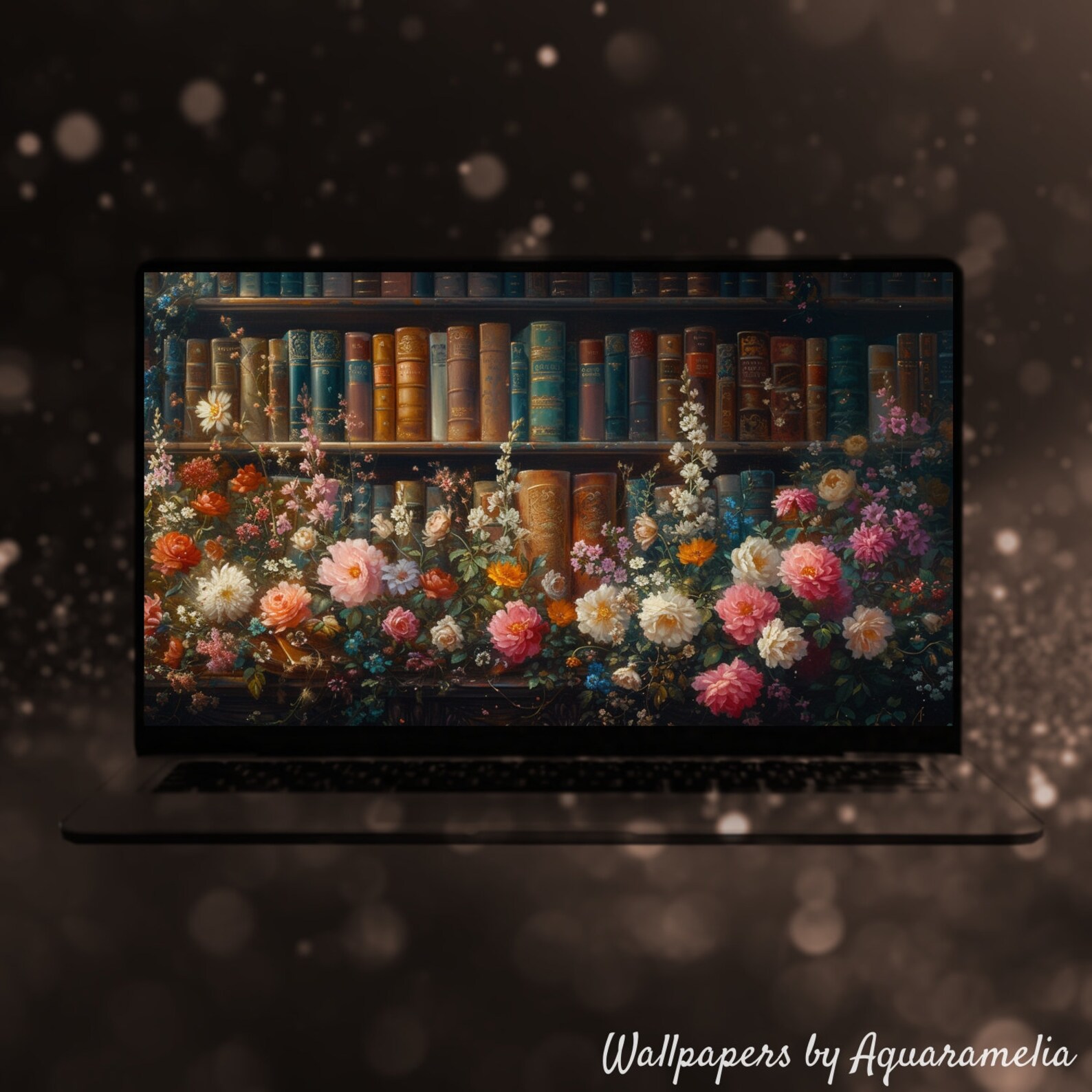 Floral Library Background, Romantic Books, Reading Desktop Background ...