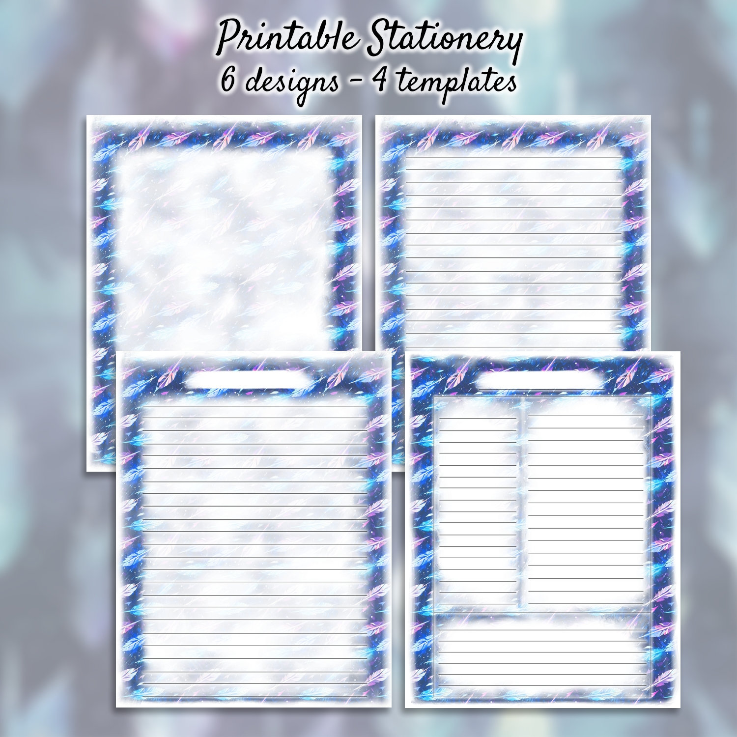Winter Feather Printable Paper Template for Gift Notes, Recipe Cards ...