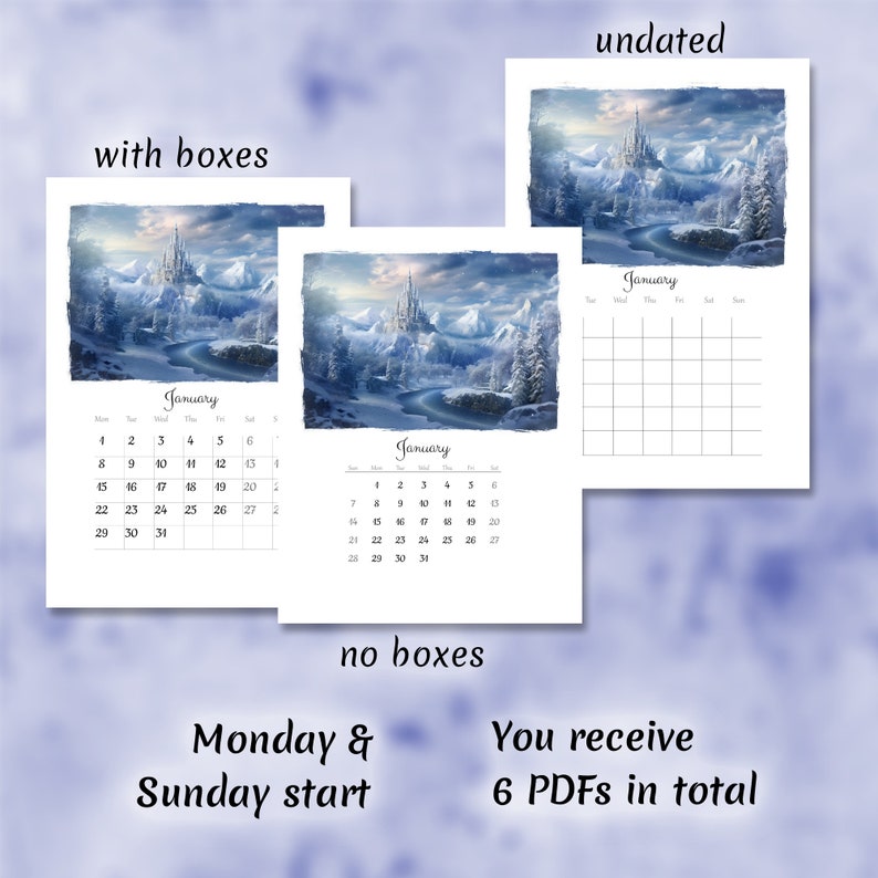 Printable Calendar 2025, Fairytale Castle, Artistic Monthly Calendar ...