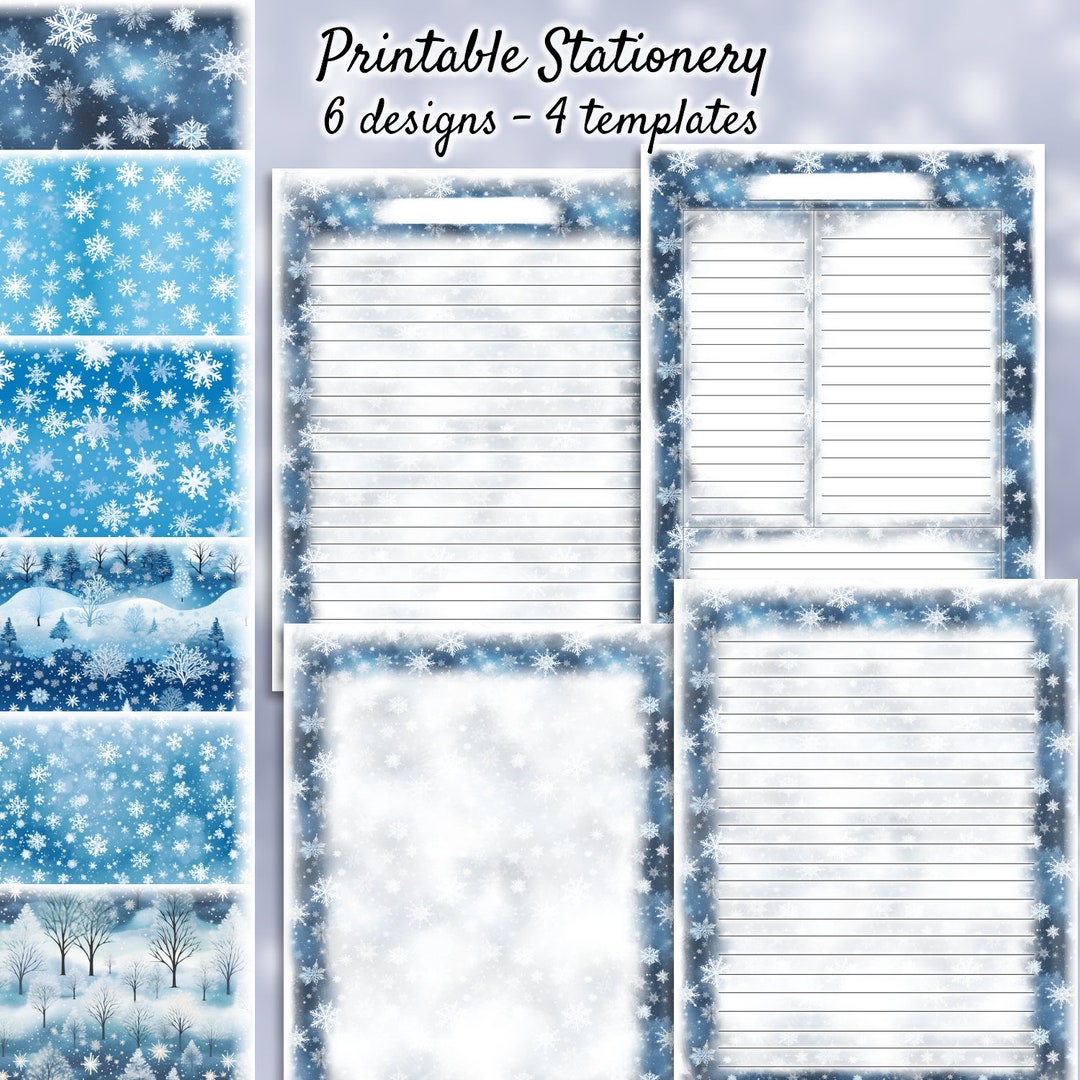 Snowflake Winter Printable Paper Template for Gift Notes, Recipe Cards ...