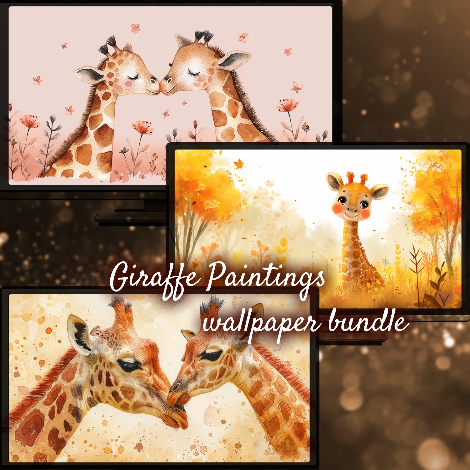 Cute Giraffe Desktop Wallpaper, Cute Animal Wallpaper, Mothers Day Gift ...