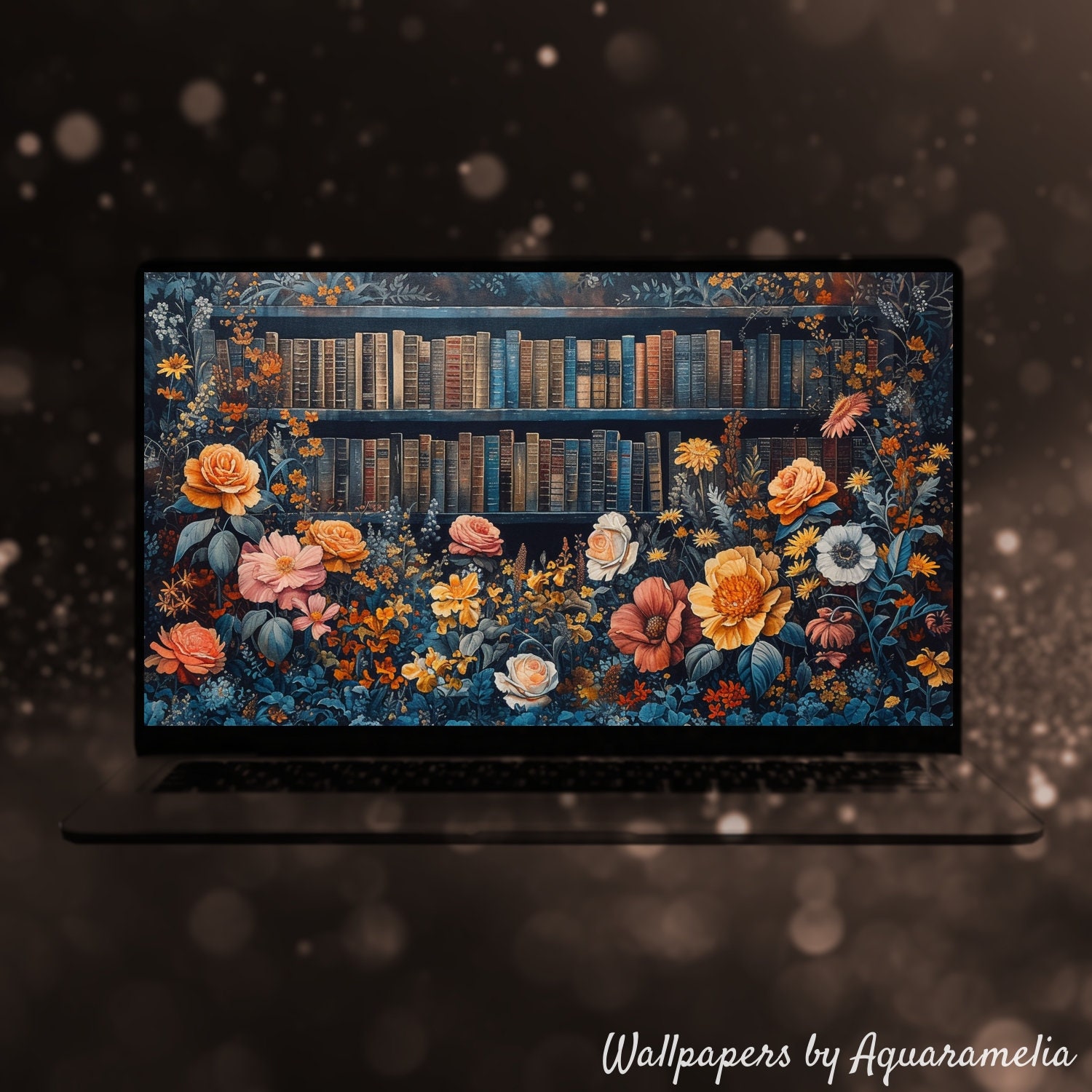 Floral Library Background, Romantic Books, Reading Desktop Background ...