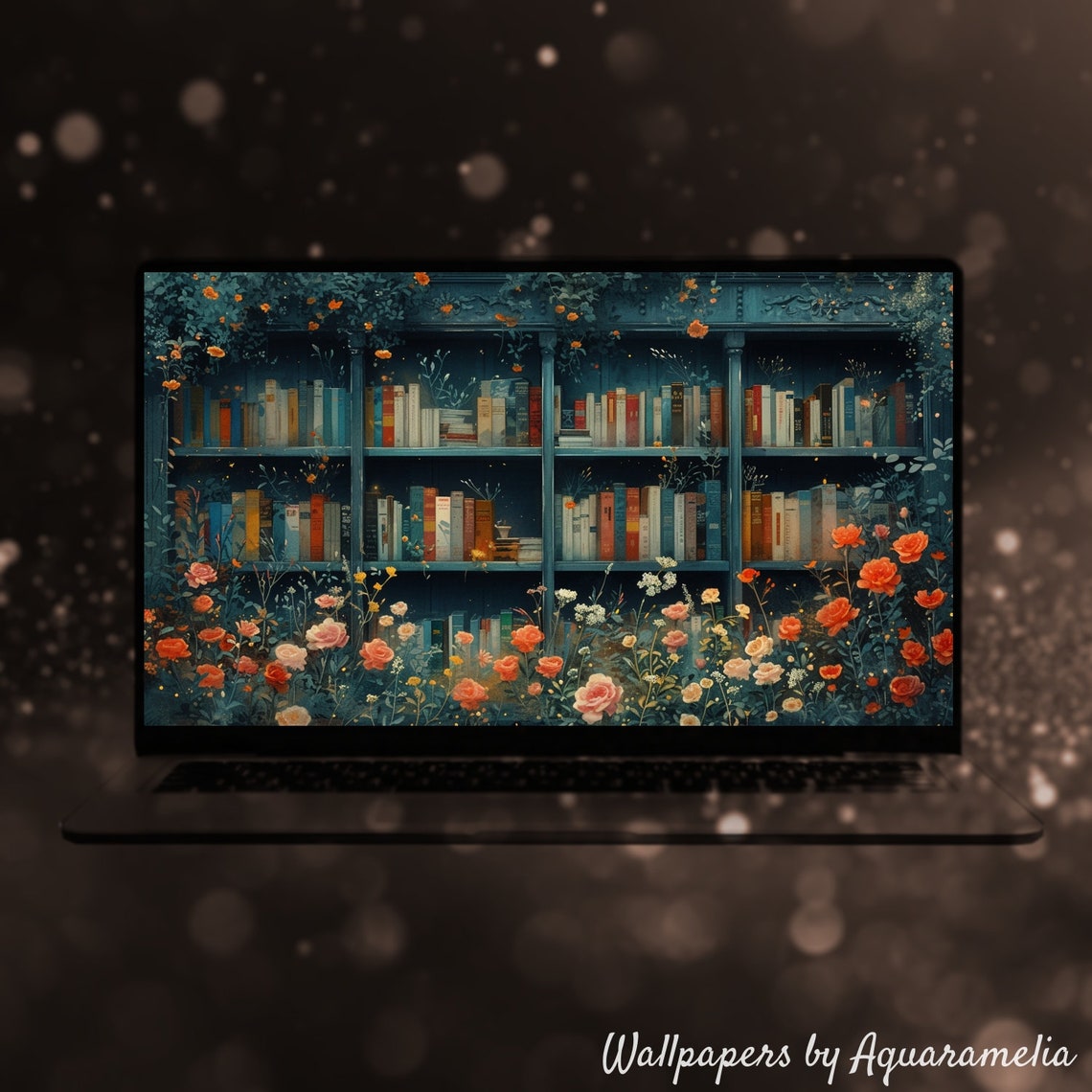 Floral Library Background, Romantic Books, Reading Desktop Background ...
