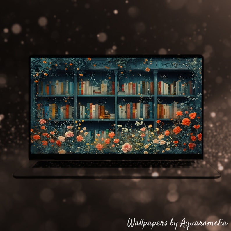 Floral Library Background, Romantic Books, Reading Desktop Background ...