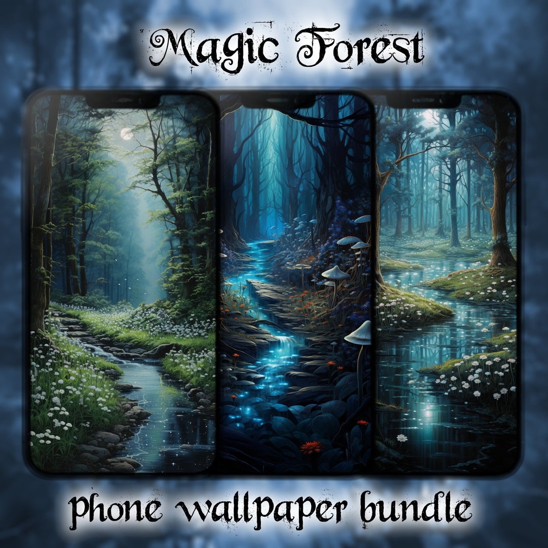 Magic Forest Phone Wallpapers, Bundle of 7 Magical Fantasy Spring Green ...
