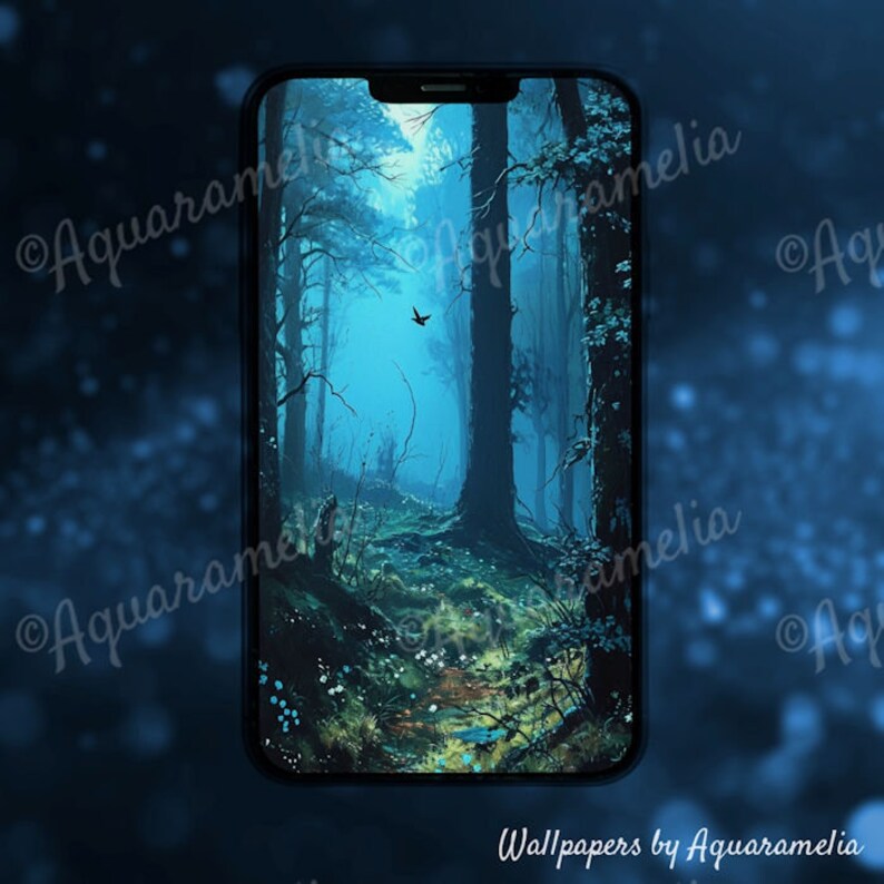 Blue Fantasy Forest Phone Background, Magic Forest Lock Screen ...