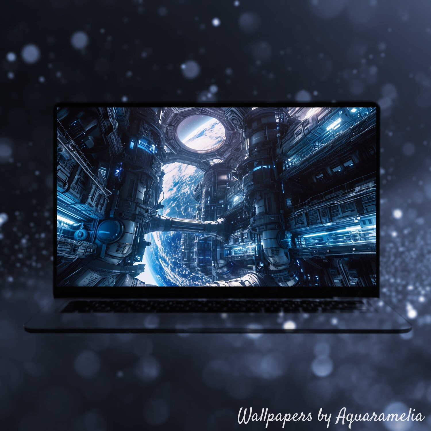 Space Station Scifi Computer Background, Futuristic Desktop Background ...