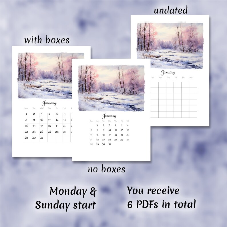 Printable Calendar 2025, Watercolor Nature, Artistic Monthly Calendar ...