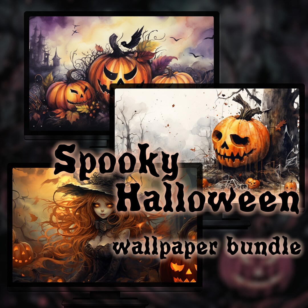 Spooky Halloween Desktop Wallpapers, Bundle of 8 Jack-o-lantern Creepy ...