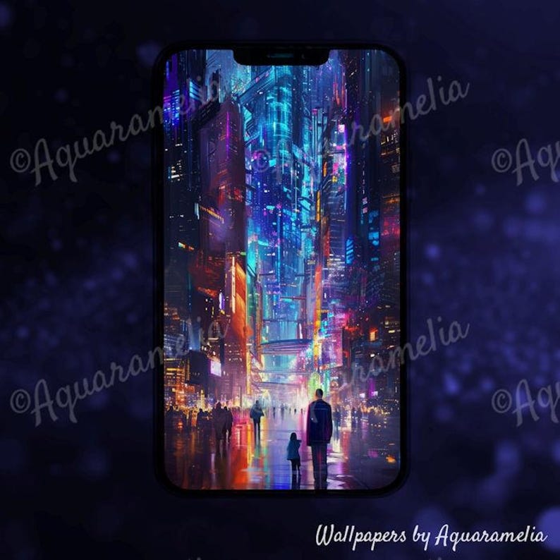 Futuristic City Cyberpunk Phone Background, Synthwave Urban Lock Screen ...