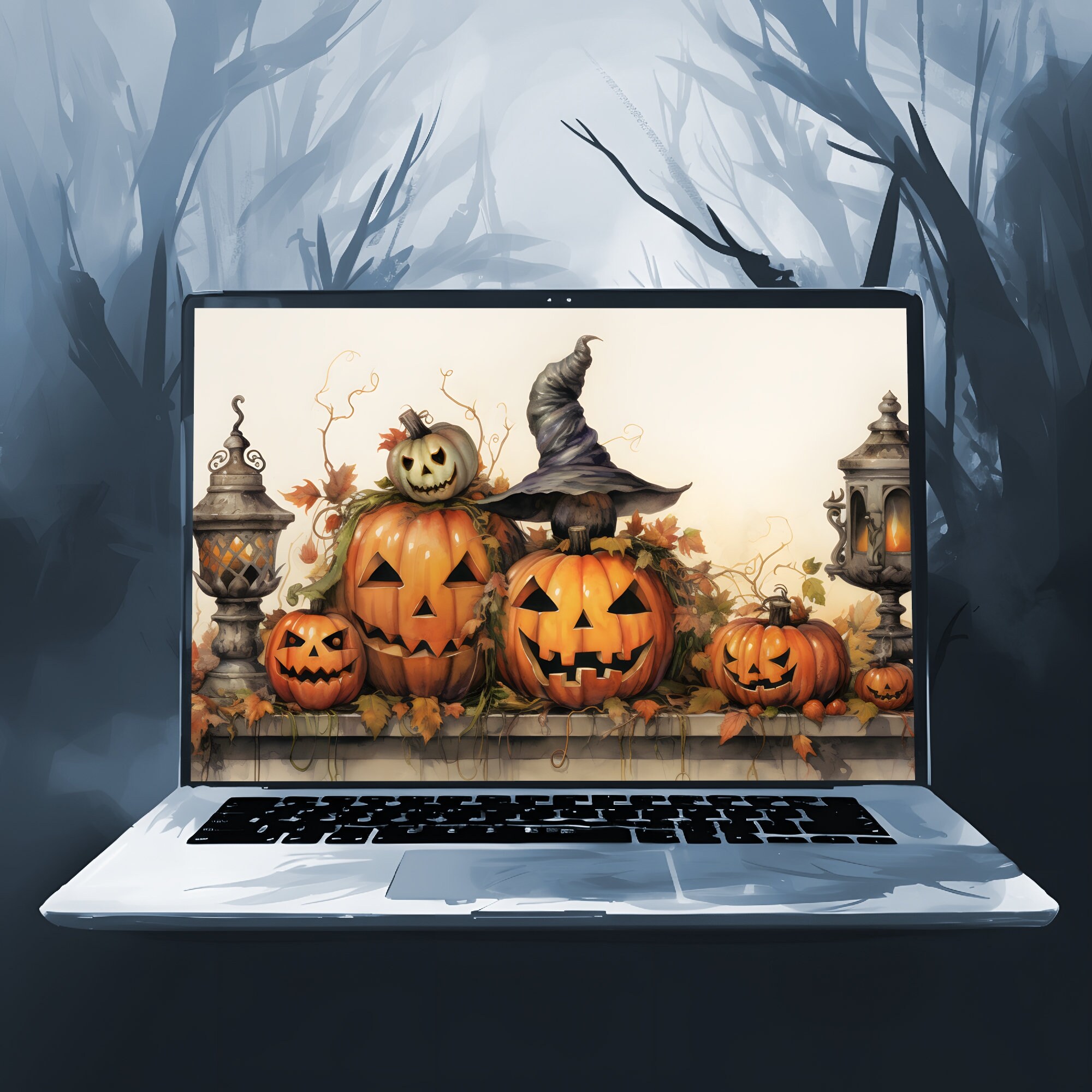 Spooky Halloween 2 Desktop Wallpapers, Bundle of 8 Jack-o-lantern ...