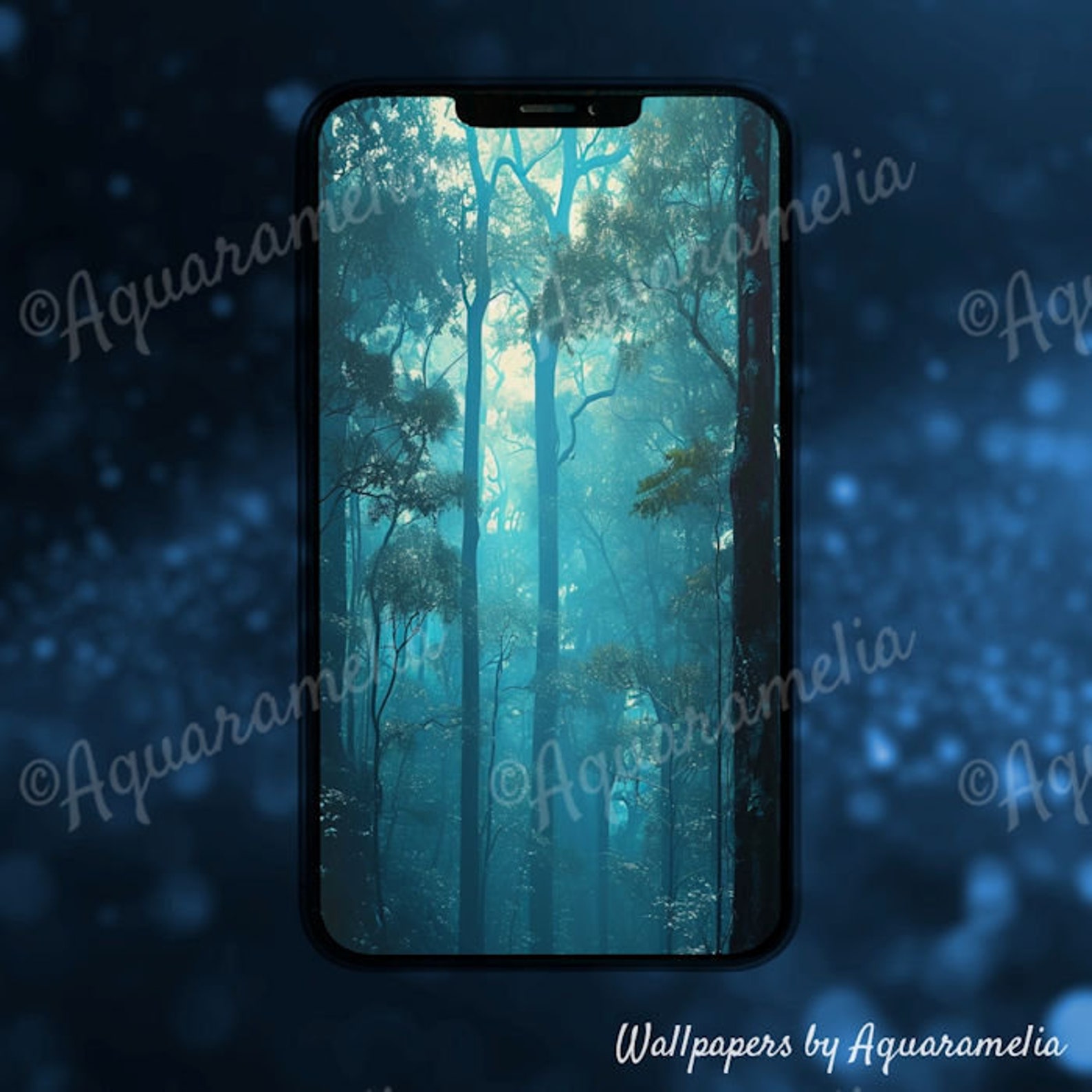 Blue Fantasy Forest Phone Background, Magic Forest Lock Screen ...