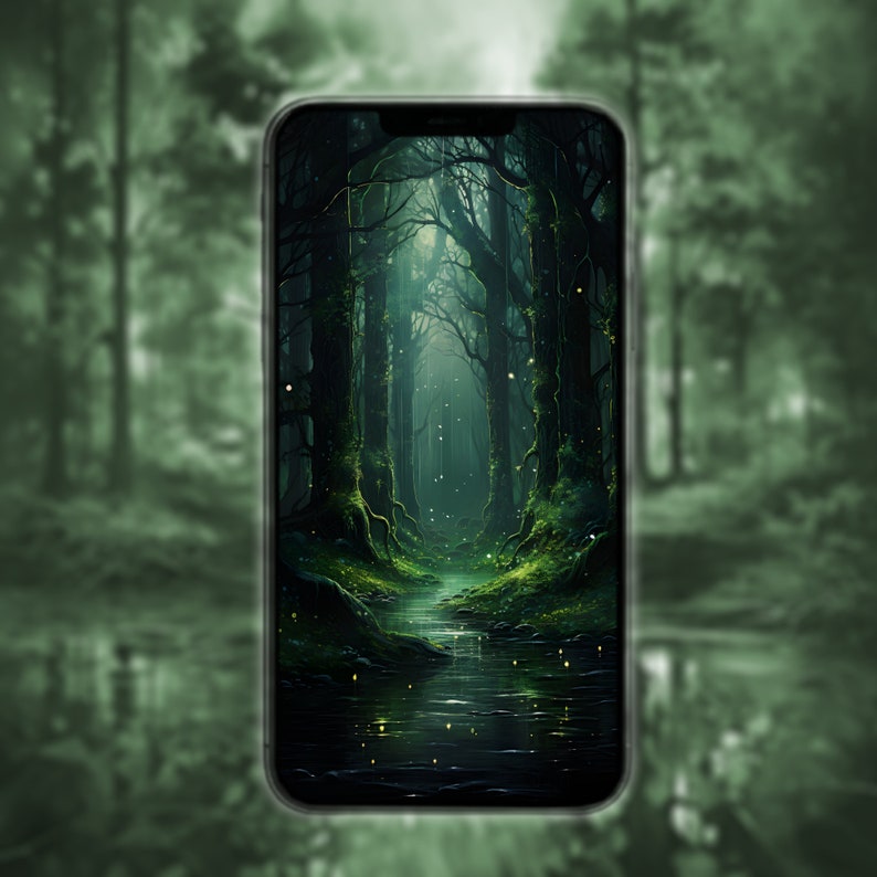 Green Enchanted Forest Phone Wallpapers, Bundle of 8 Magical Fantasy ...