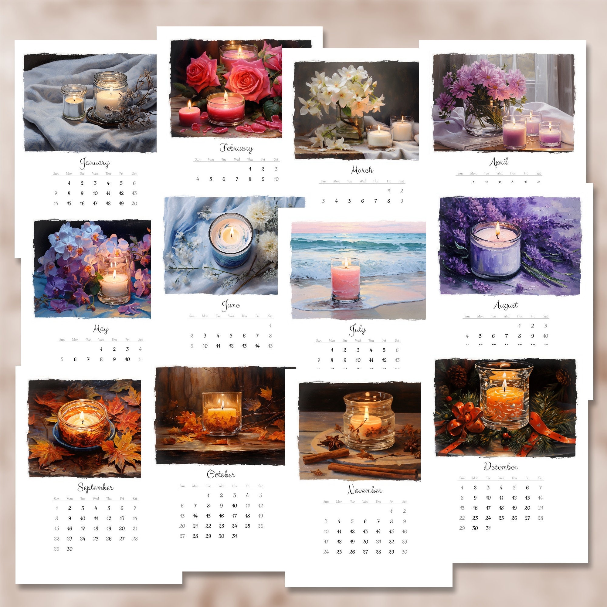 Printable Calendar 2024 Scented Candles Relaxing Scenes - Etsy