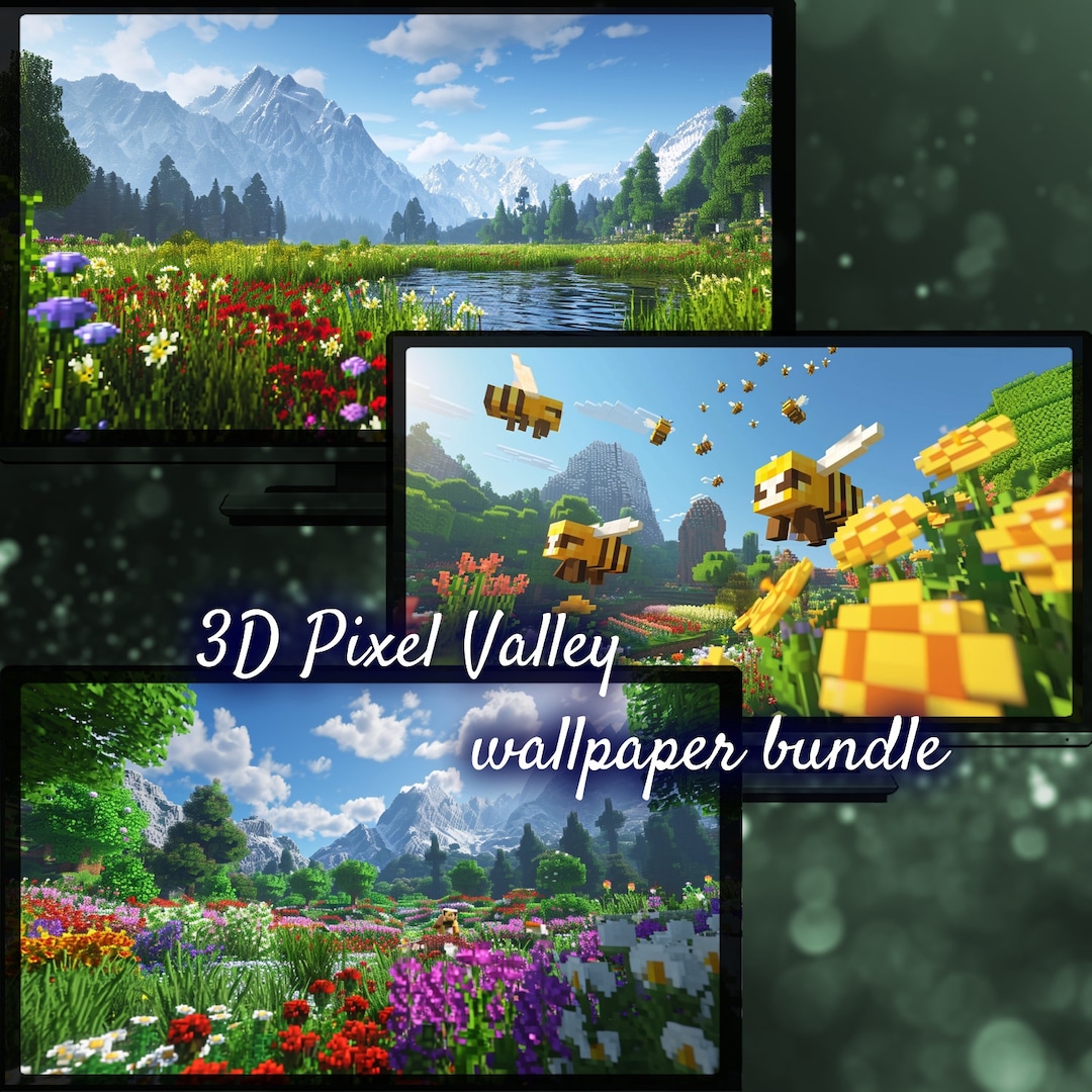 3D Pixel Background, Spring Flower Valley Gaming Desktop Wallpaper for ...