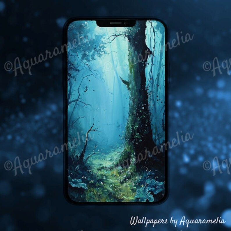 Blue Fantasy Forest Phone Background, Magic Forest Lock Screen ...
