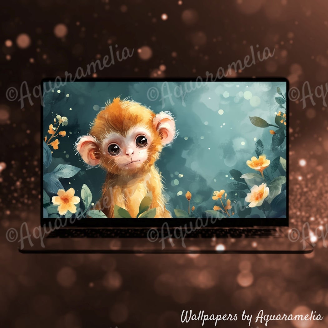 Cute Monkey Desktop Wallpaper, Cute Animal Wallpaper, Mothers Day Gift ...