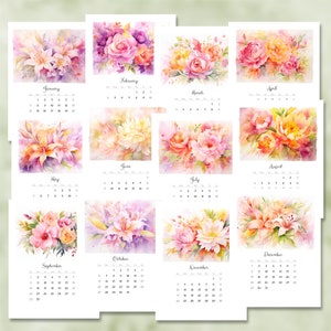 Printable Calendar 2024, Watercolor Floral, Artistic Monthly Calendar ...