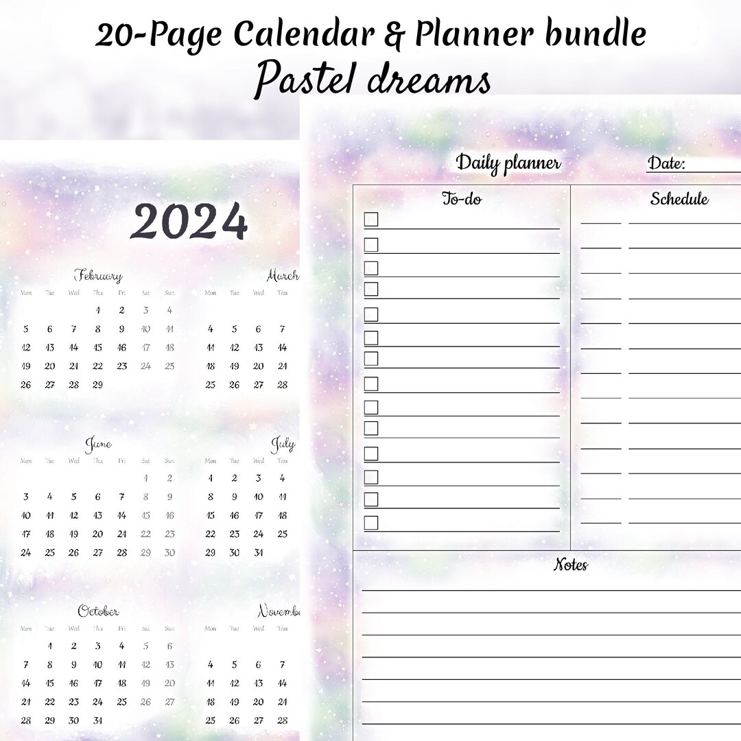 Pastel Dreams, Daily Monthly Yearly Planner and Calendar Bundle ...