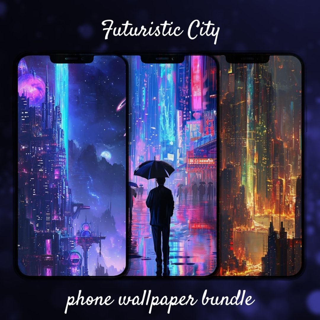 Futuristic City Cyberpunk Phone Background, Synthwave Urban Lock Screen ...