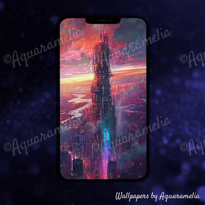 Futuristic City Cyberpunk Phone Background, Synthwave Urban Lock Screen ...