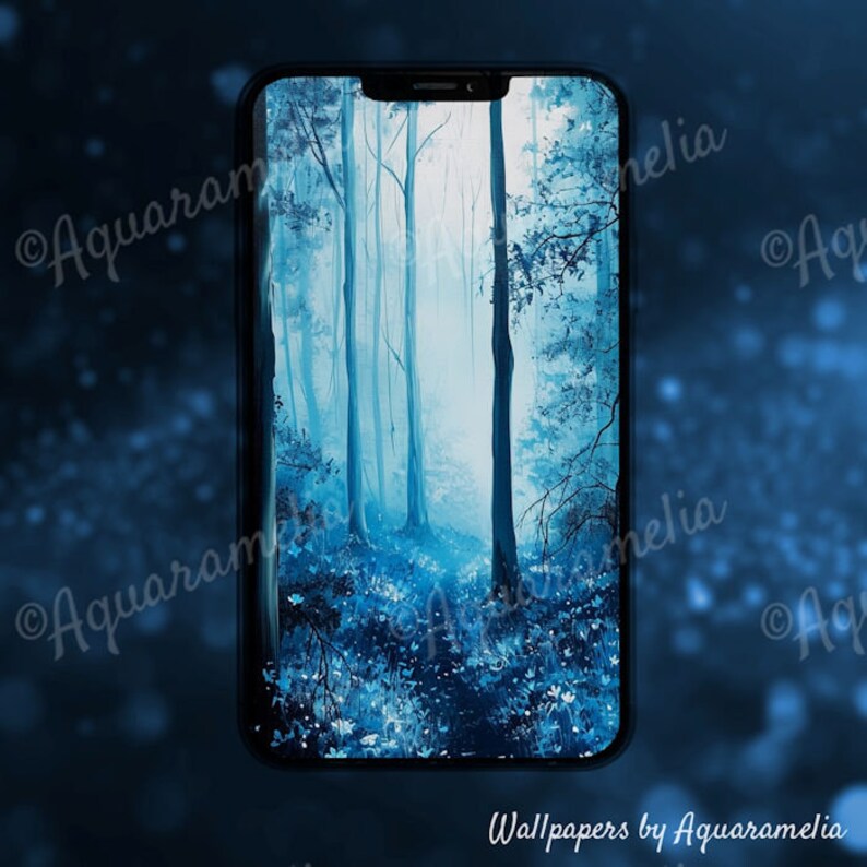 Blue Fantasy Forest Phone Background, Magic Forest Lock Screen ...