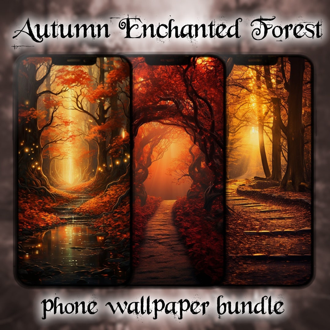 Autumn Enchanted Forest Phone Wallpapers, Bundle of 9 Fall Forest Magic ...