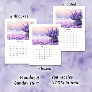 Printable Calendar 2024 Lavender Calm Relaxing Purple Floral - Etsy