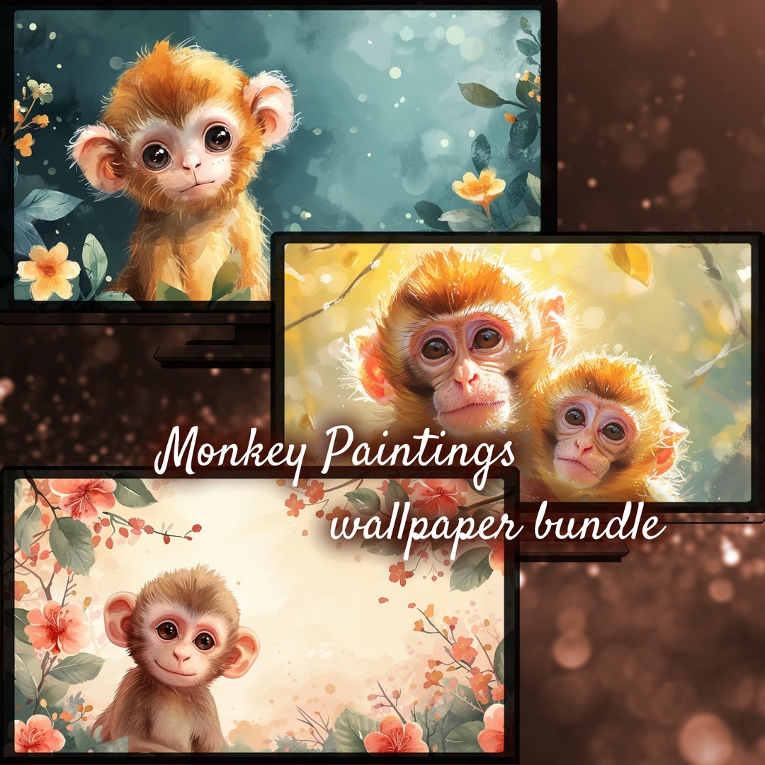 Cute Monkey Desktop Wallpaper, Cute Animal Wallpaper, Mothers Day Gift ...