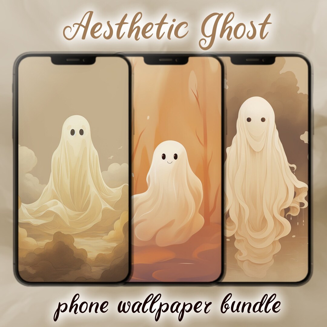 Aesthetic Ghost Phone Wallpapers, Bundle of 6 Minimalist Cute Halloween ...