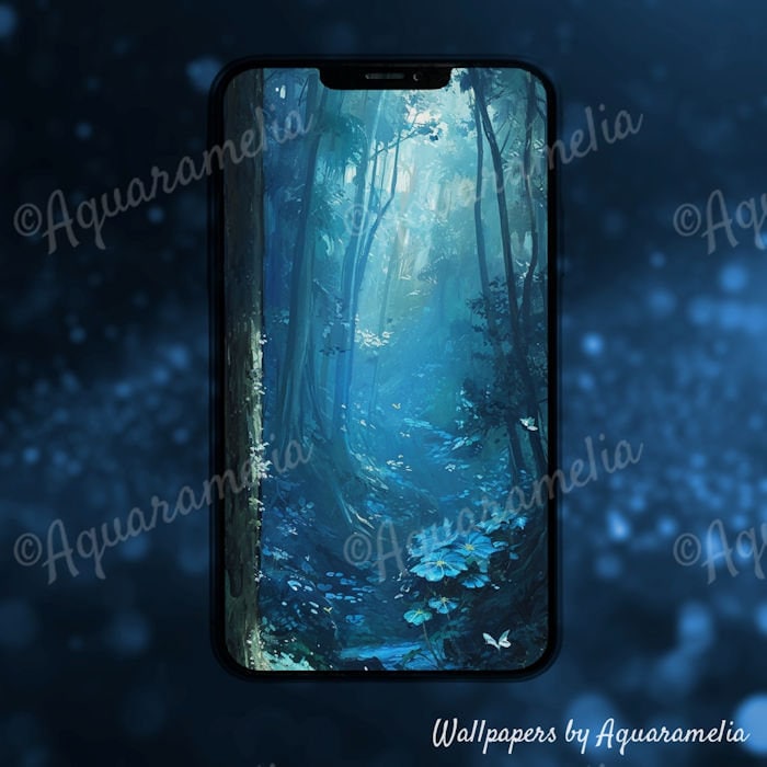 Blue Fantasy Forest Phone Background, Magic Forest Lock Screen ...